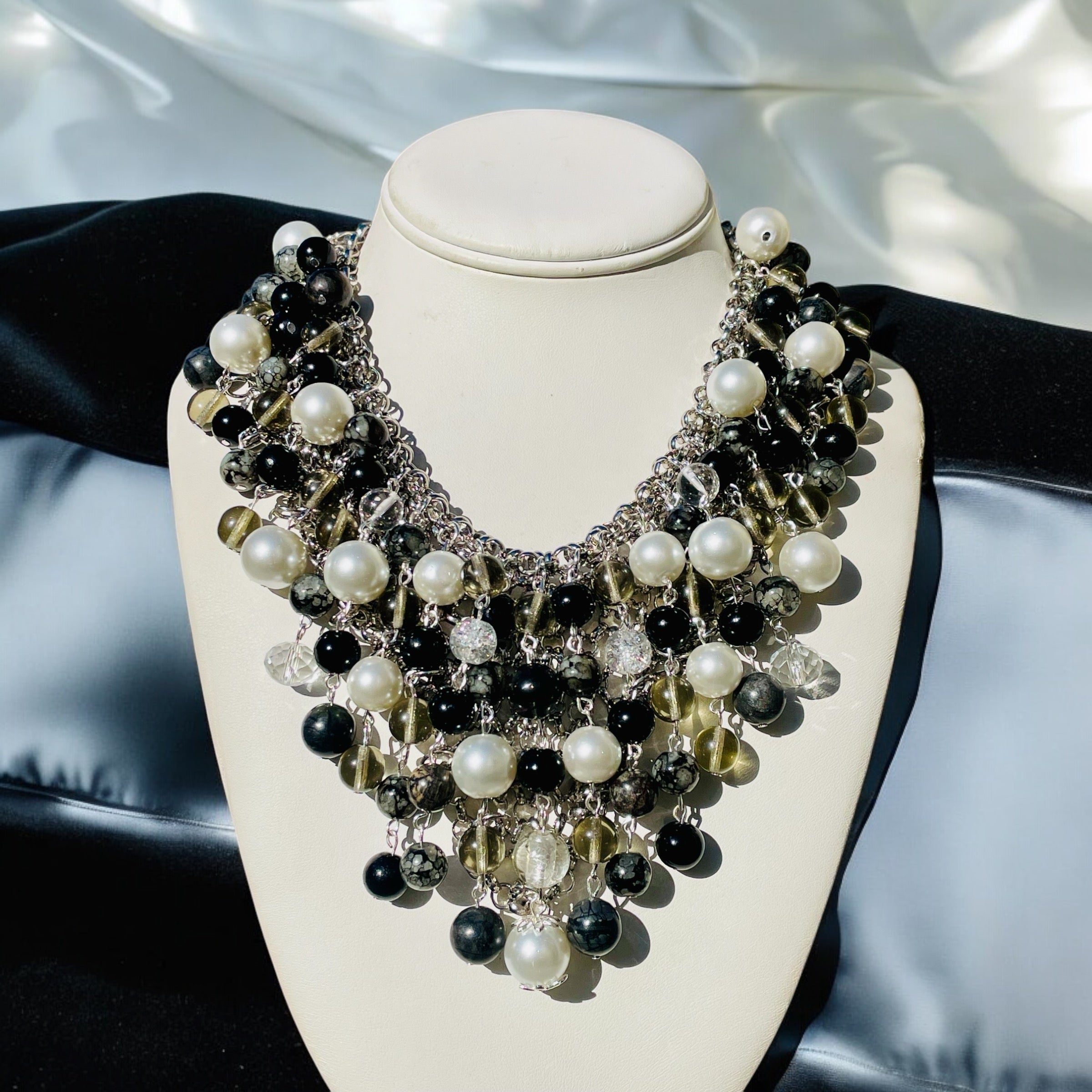 HARMONY Black and White Bib Statement Necklace Mii Sassy